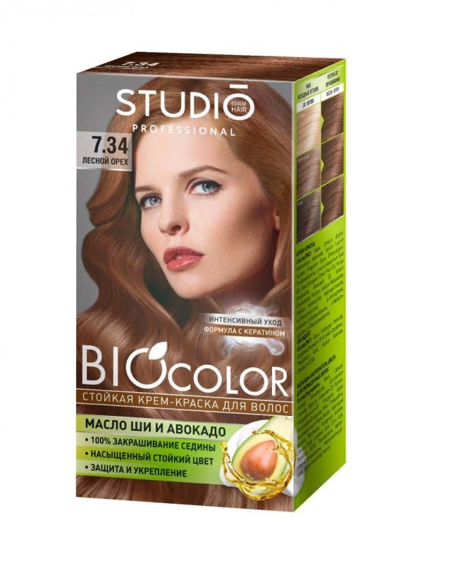 Крем-краска для волос STUDIO Professional Биоколор 7.34, лесной орех ...