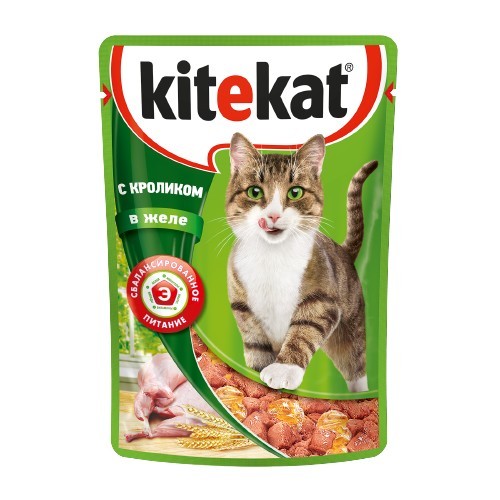 Влажный корм для кошек KITEKAT Нежный кролик, в желе, 85 гр